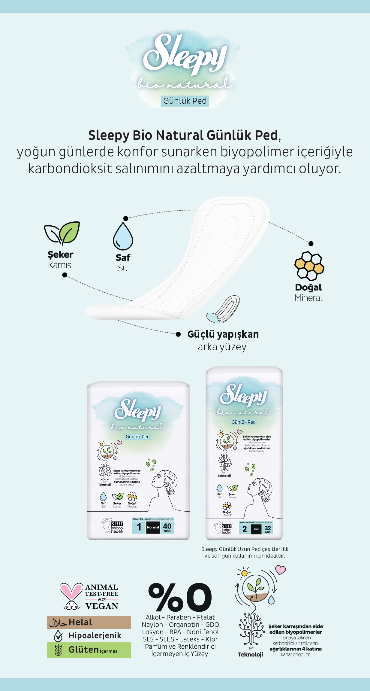 Sleepy Bio Natural Premium Plus Günlük Ped Normal 80 Adet Ped